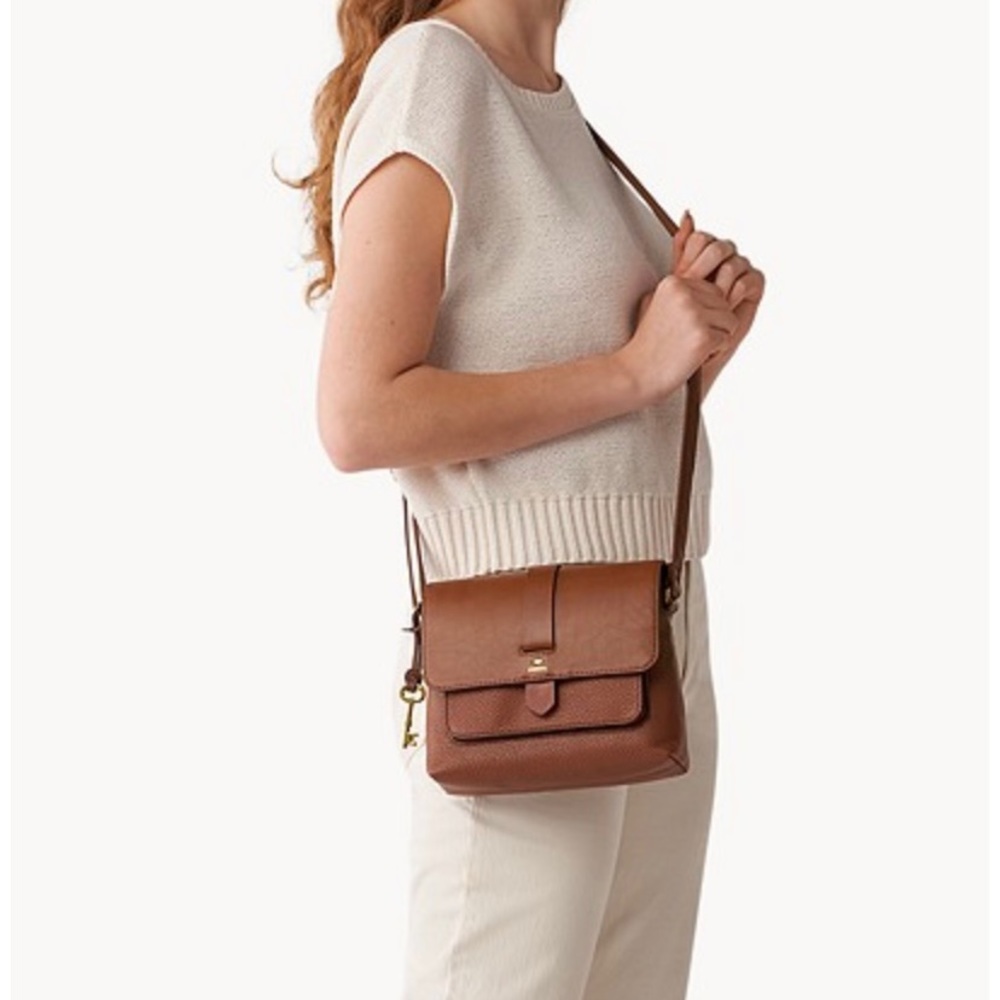 Fossil Kinley Brown Leather Small Crossbody Purse Peb… - Gem